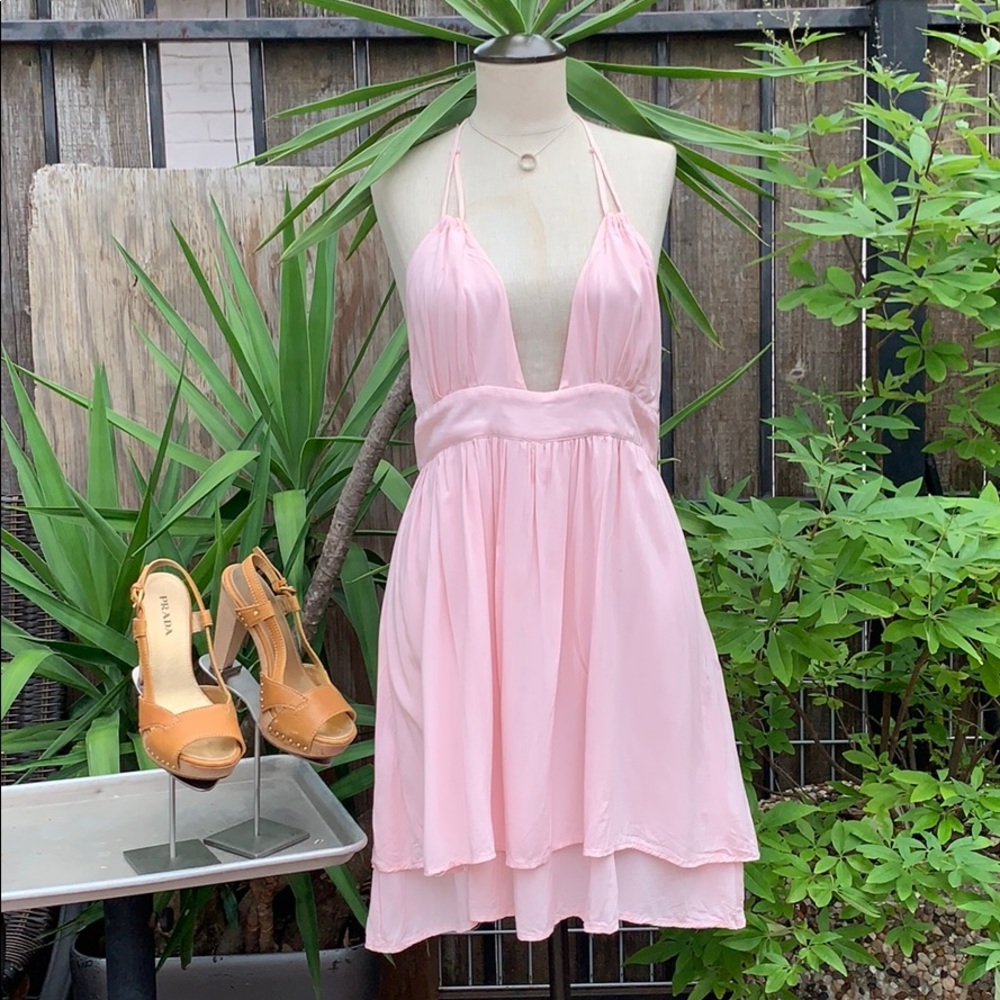 Tobi Blush Open Back Halter Top Dress - Gem